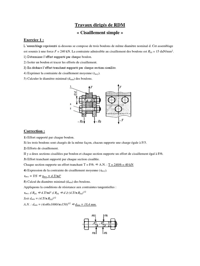 TD RDM Cisaillement | PDF | Méthodes et références pédagogiques
