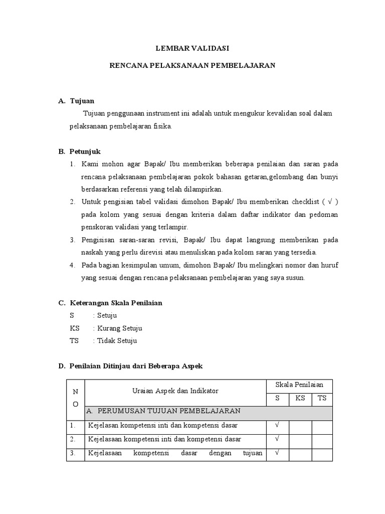 Lembar Validasi RPP Lisa | PDF
