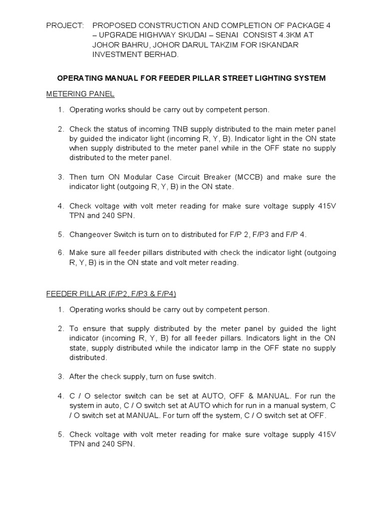 Feeder Pillar Operation Manual | PDF | Switch | Manufactured Goods