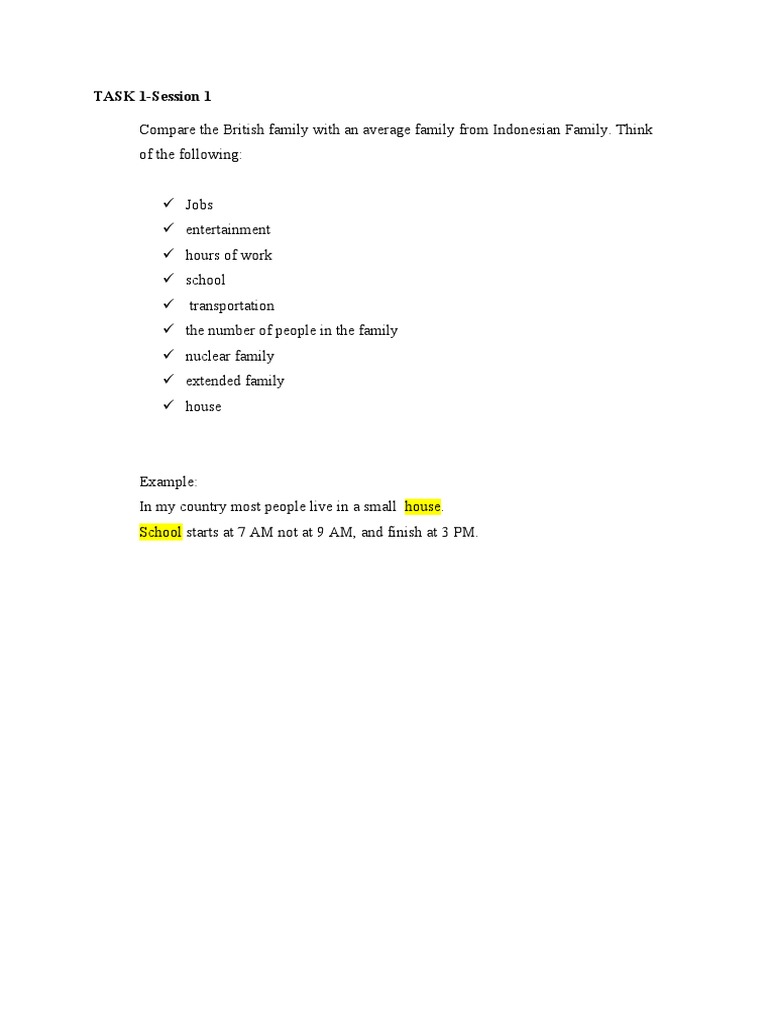 Task 1 Sentence Writing About Family in Indonesia | PDF | Language Arts ...