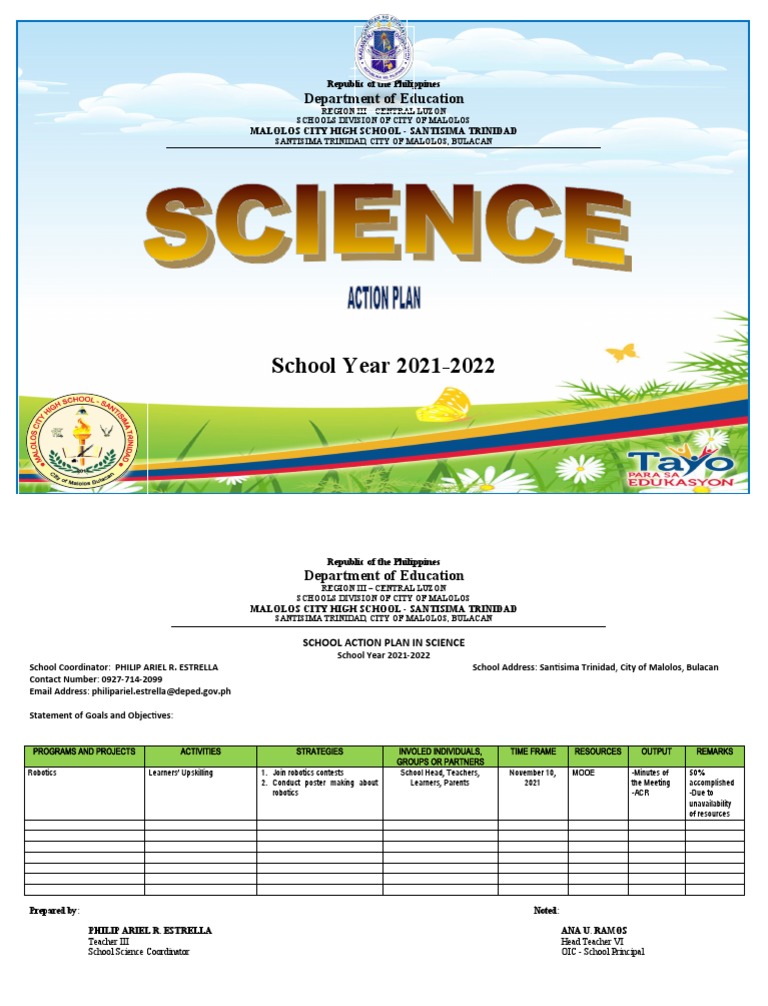 Template Science Action Plan-2021-2022 | PDF