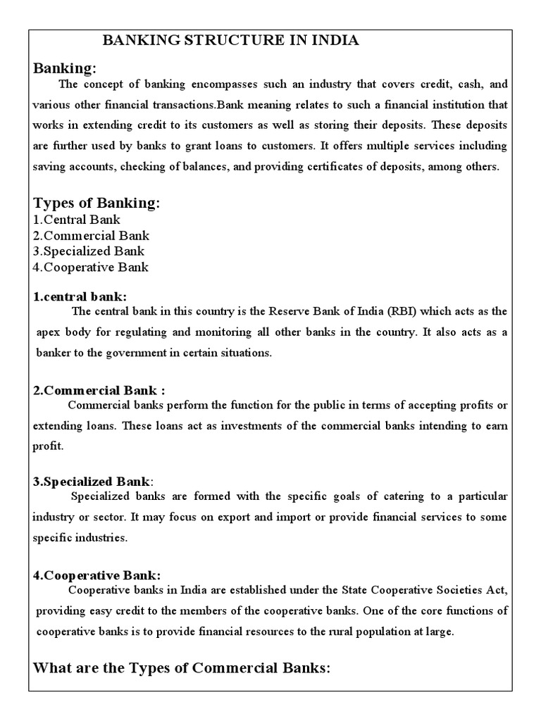 Banking Structure in India Banking:: 1.central Bank 3.specialized Bank ...