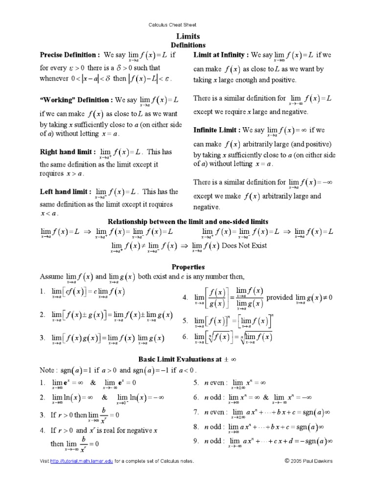 Calculus 2 Cheat Sheet