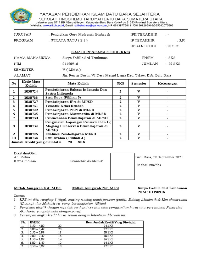 Contoh Penyusunan KRS | PDF