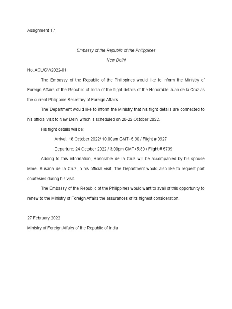 Diplomatic Correspondence: Note Verbale Sample | PDF | Social Science