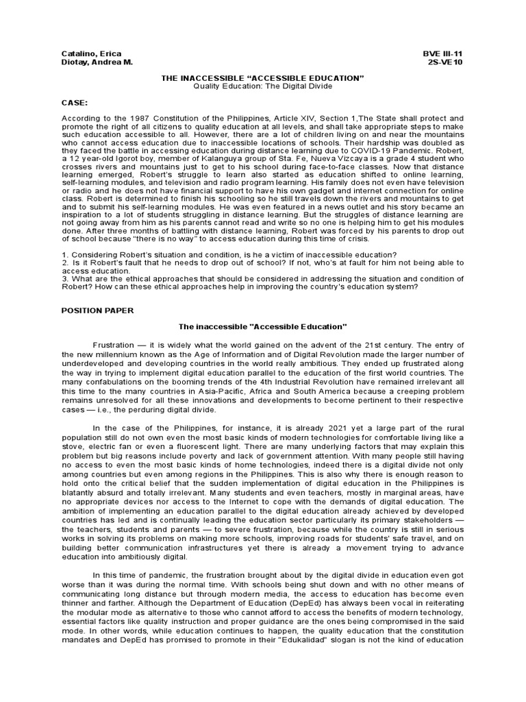 Position Paper - Quality Education - The Digital Divide | PDF ...