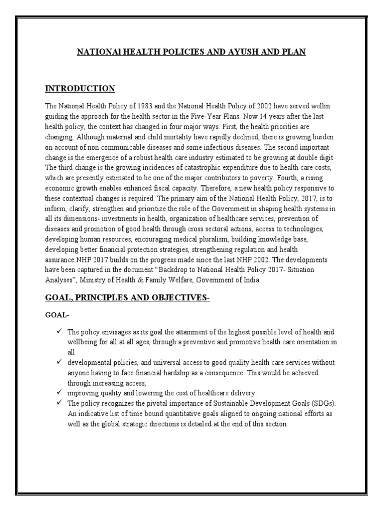 National Health Policies and Ayush and Plan | PDF