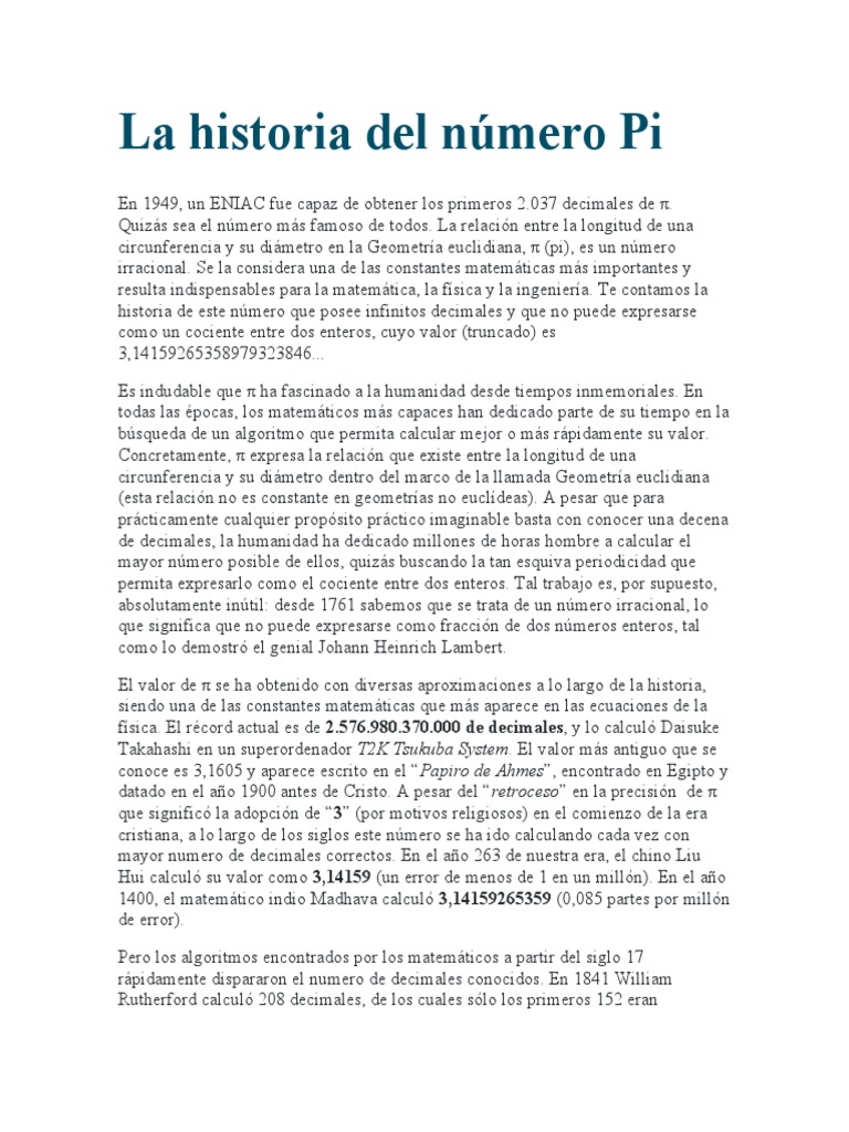 La Historia Del Número Pi | PDF | Pi | Números