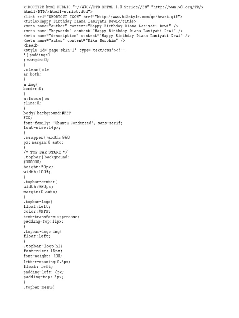 Script HTML Ucapan Ulang Tahun Buat Pacar | PDF