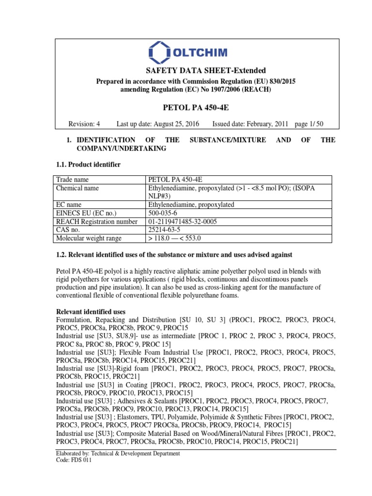 Safety Data Sheet for PETOL PA 450-4E | PDF | Firefighting | Waste ...