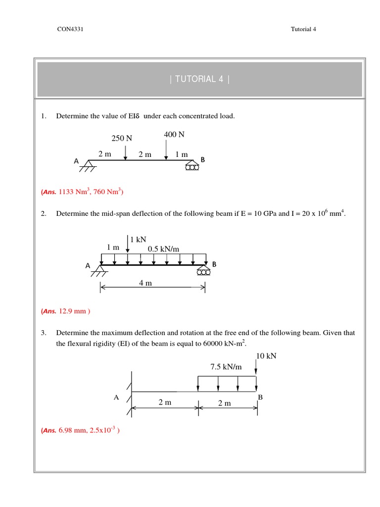 Tutorial 4 | PDF | Beam (Structure) | Bending
