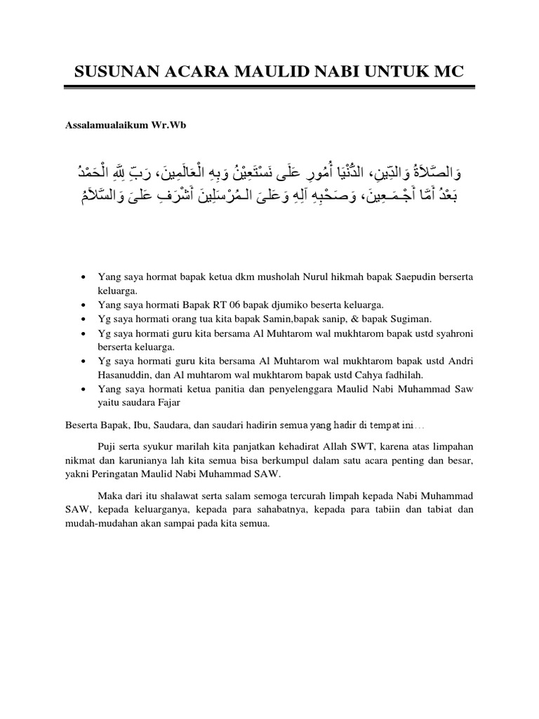 Susunan Acara Maulid Nabi Untuk MC | PDF