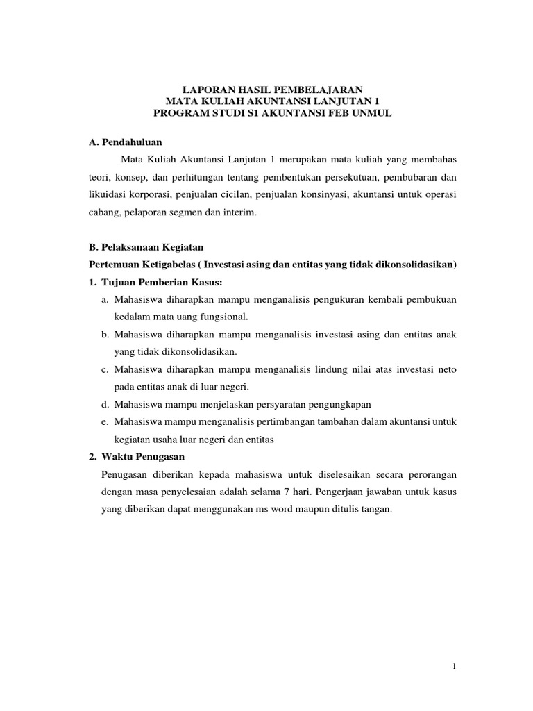 LHP Akuntansi Lanjutan 1 | PDF