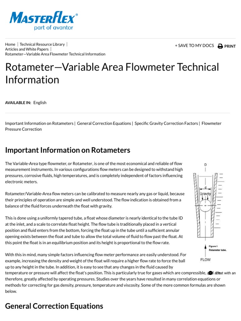 Rotameters-Variable Area Flow Meters Tech Info From Masterflex | PDF | Flow Measurement | Buoyancy