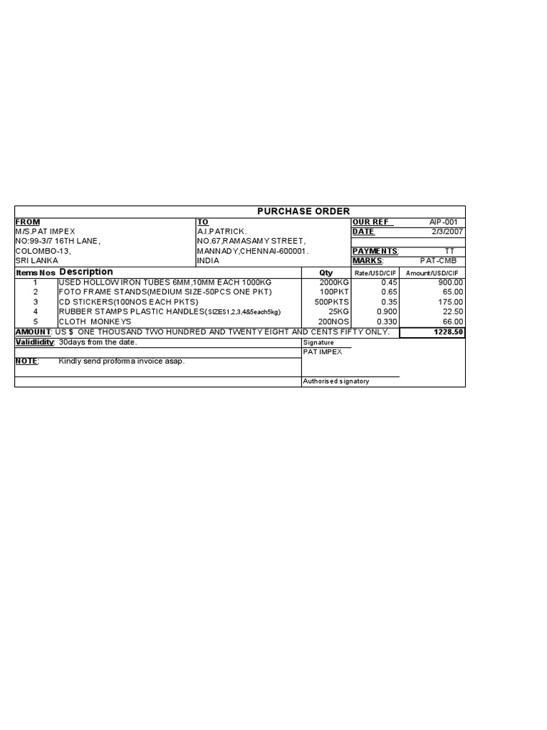 Steel Purchase Order AIP-001 | PDF