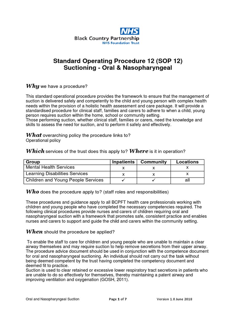 Children's Community Nursing Team - SOP 12 - Suctioning - Oral ...