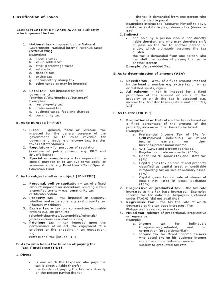 Classification of Taxes | PDF | Taxes | Income Tax