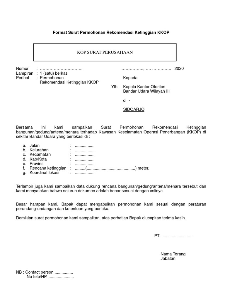 Form Surat Permohonan Rekom KKOP 2020 | PDF
