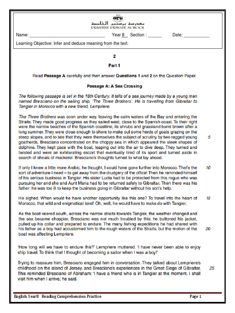 Year 8 Spring Break Reading Comprehesnion Practice | PDF | Reading ...