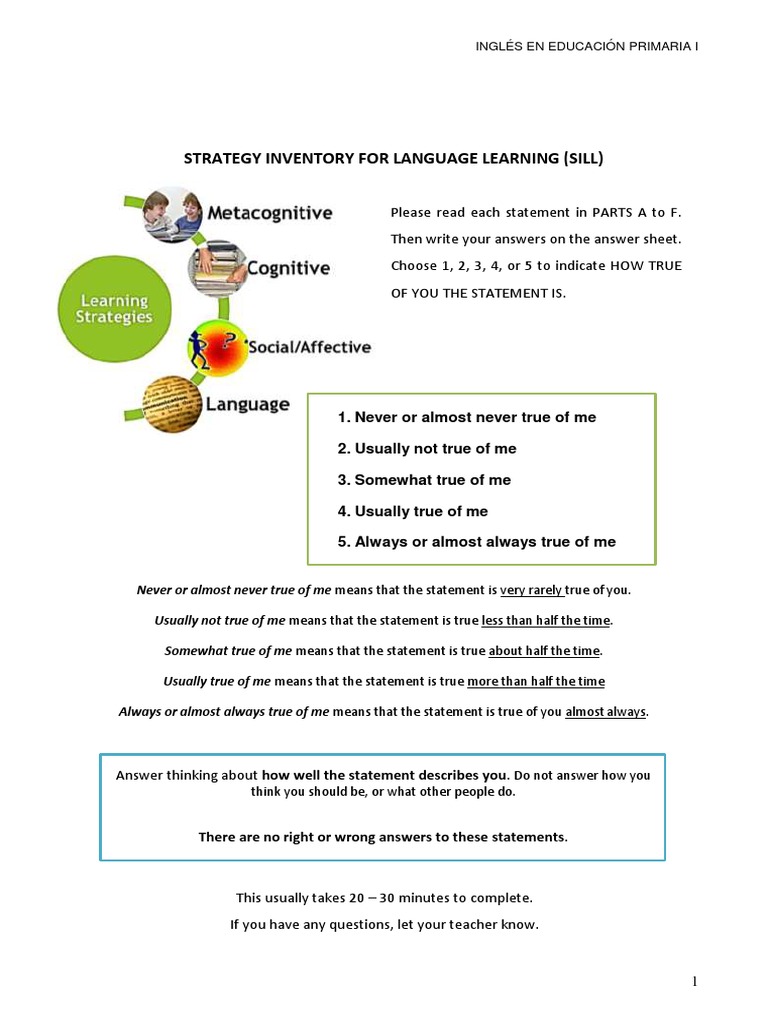 Strategy Inventory For Language Learning (Sill) | PDF | English ...