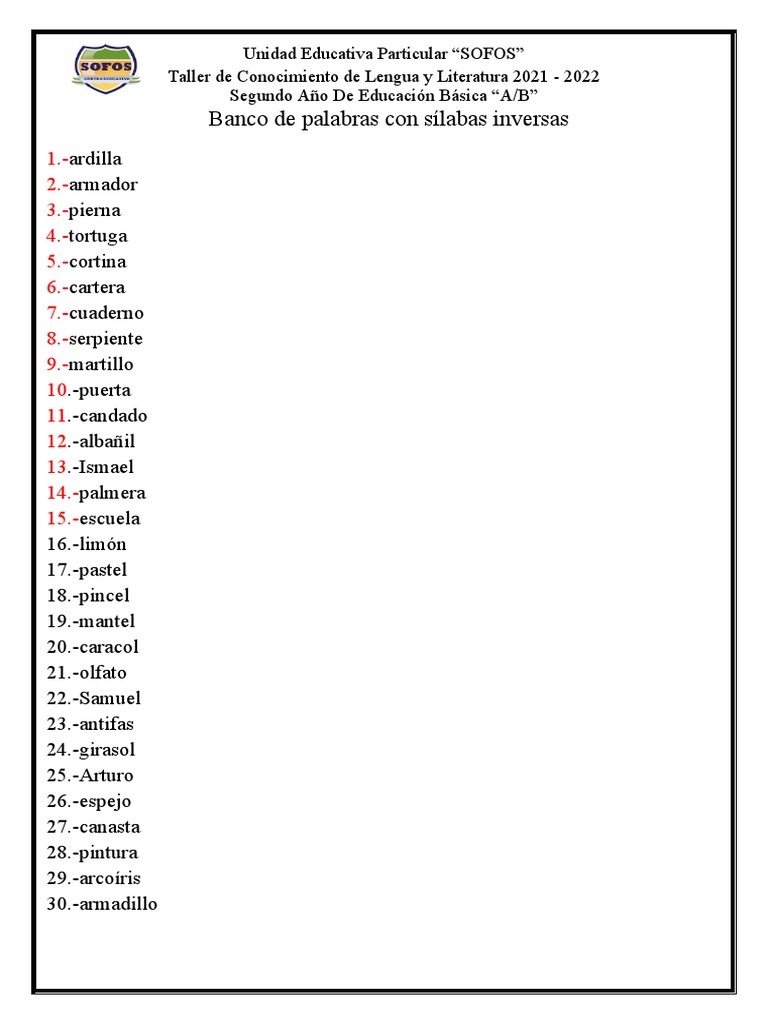 Banco de Palabras. | PDF