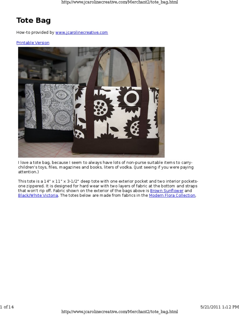 Tote Bag Sewing Instructions | PDF | Seam (Sewing) | Nature