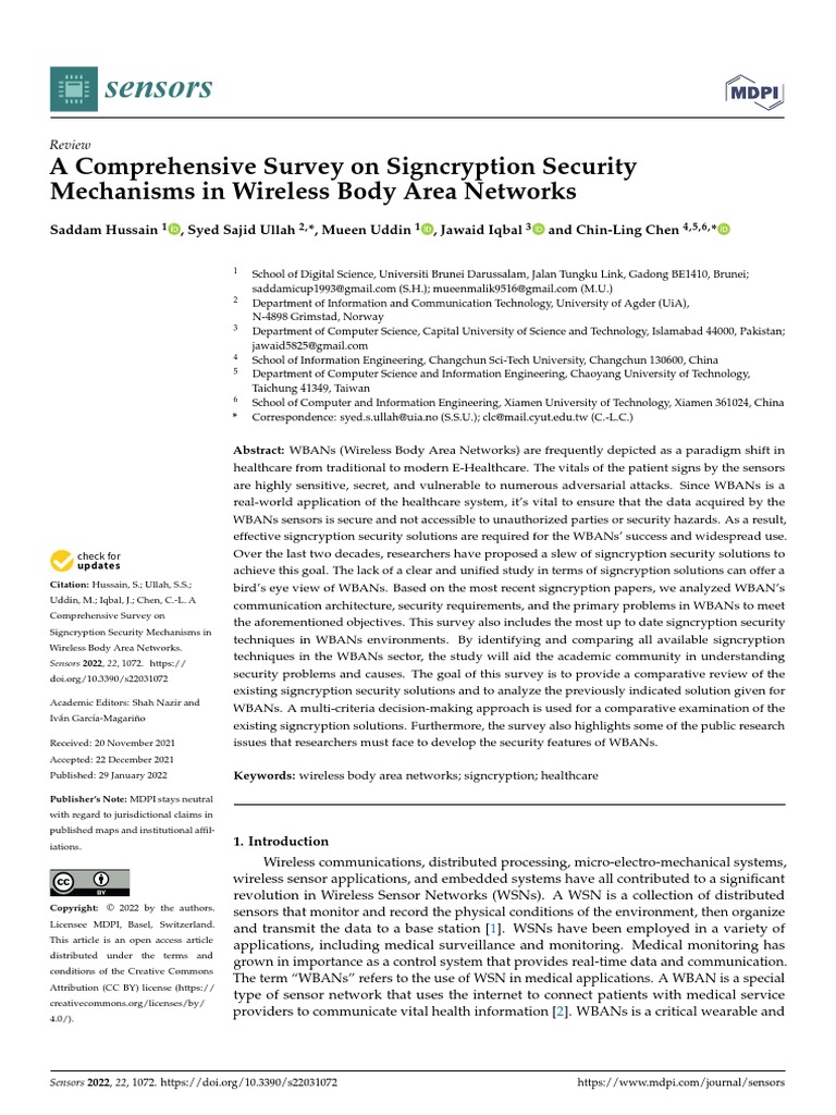 Sensors: A Comprehensive Survey On Signcryption Security Mechanisms in ...