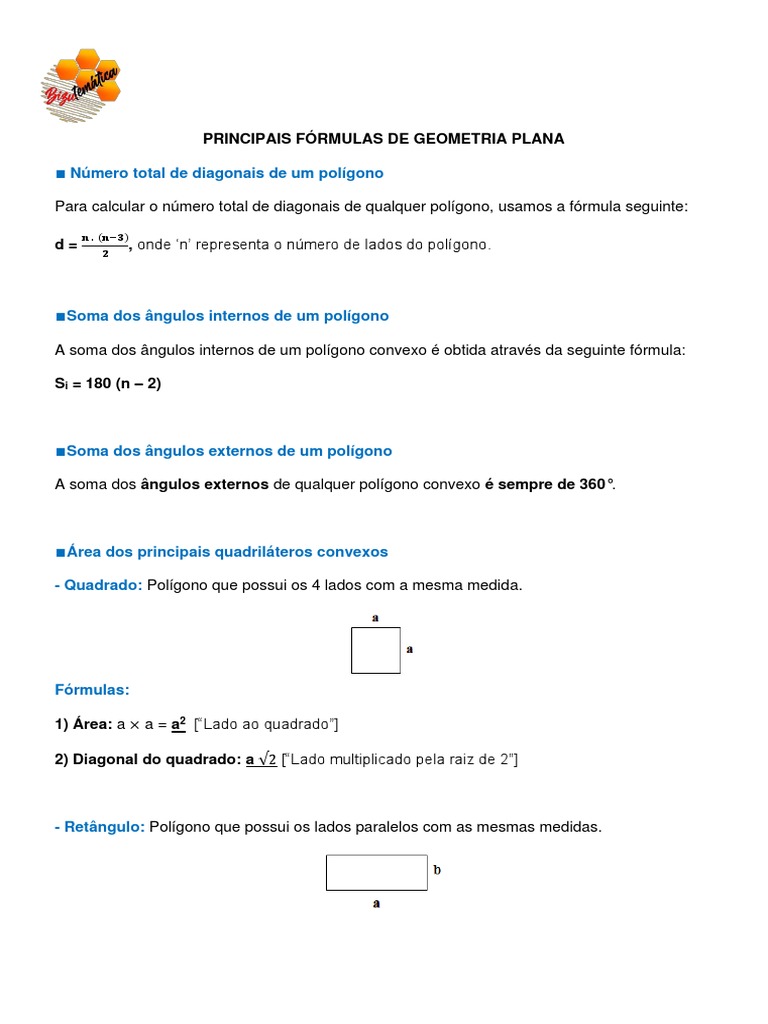 Fórmulas Geometria Plana | PDF | Área | Triângulo