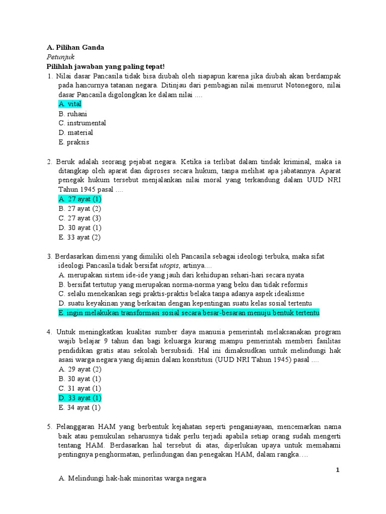 Latihan Usbn PKN | PDF