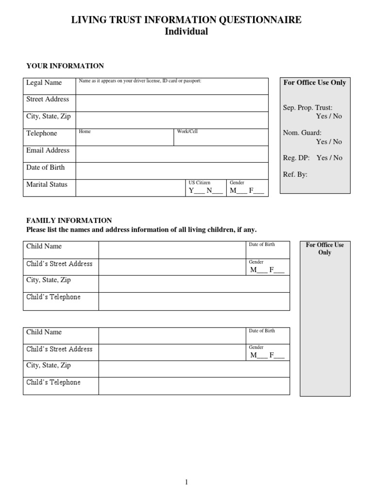 Individual Trust Questionnaire | PDF | Power Of Attorney | Trust Law