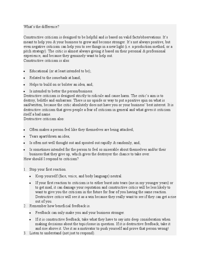 Constructive and Destructive Feedback Notes | PDF | Criticism | Anger