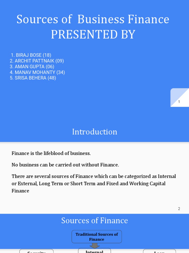 Sources of Business Finance Presented by | PDF | Banks | Corporate Finance