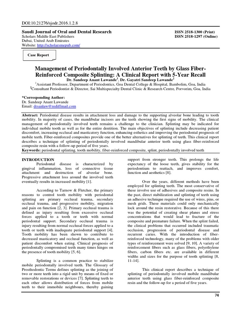 Management of Periodontally Involved Anterior Teeth by Glass Fiber ...
