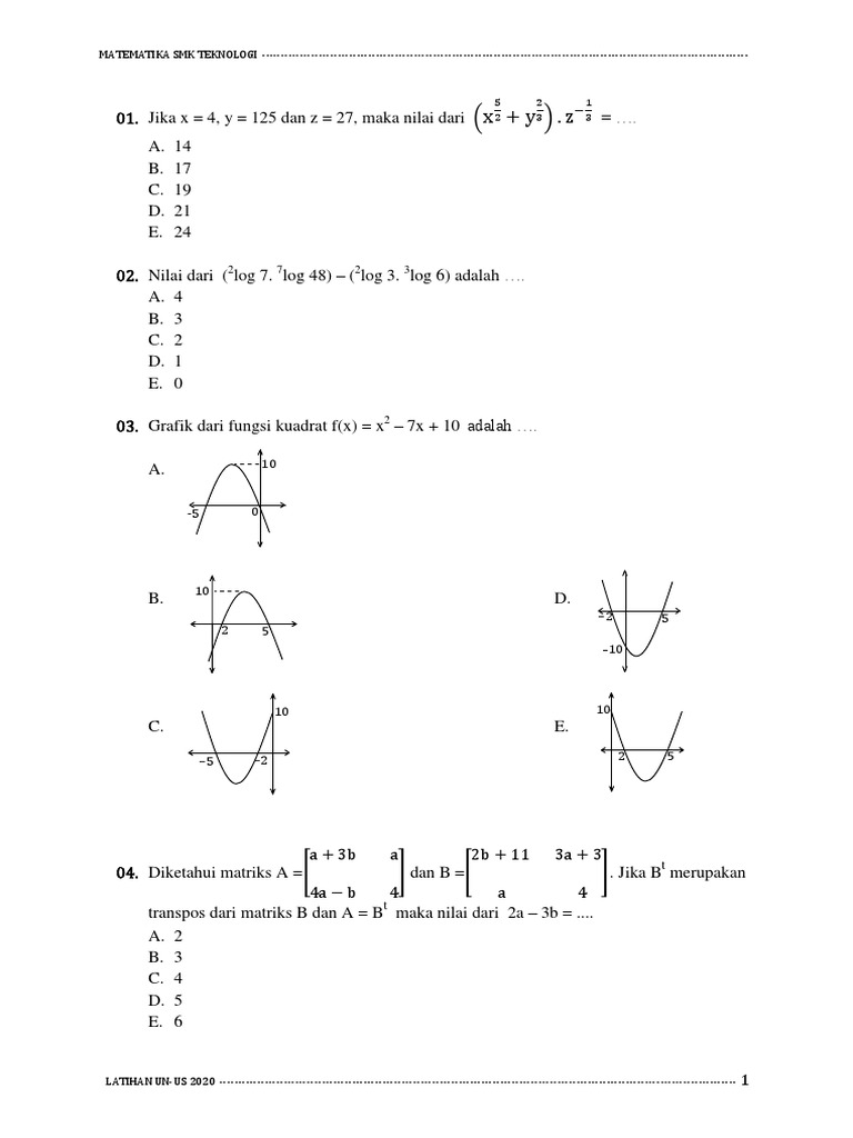MTK 6.soal Us 20 Lat Xixixi | PDF