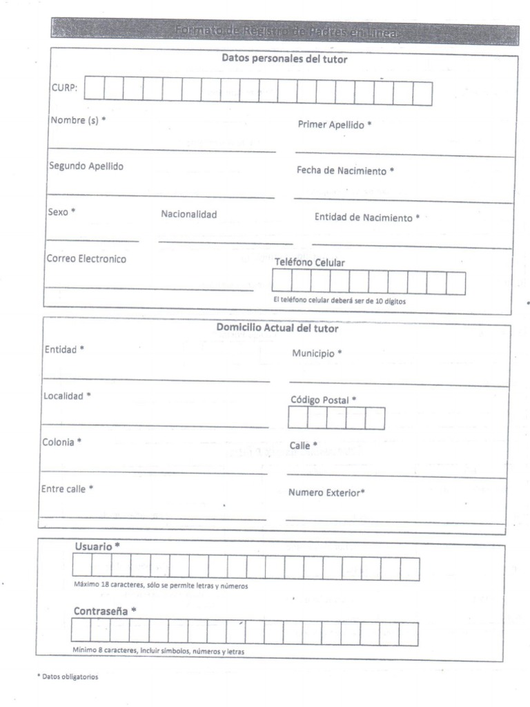 Formato De Registro De Padres En Linea Pdf