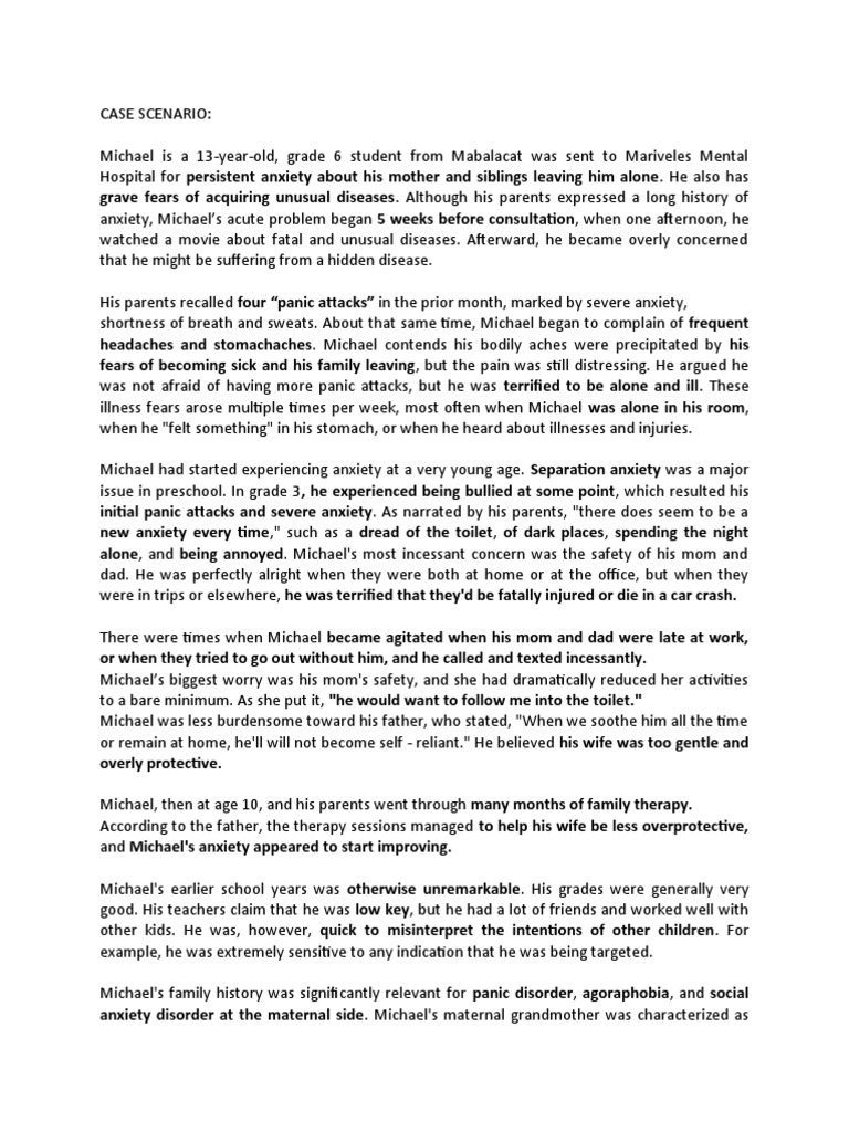 Case Scenario - Anxiety Disorders | PDF | Anxiety Disorder | Anxiety