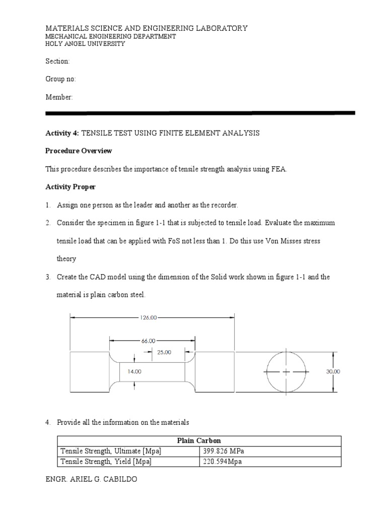 Tensile Test Analysis Using FEA | PDF | Strength Of Materials | Stress ...