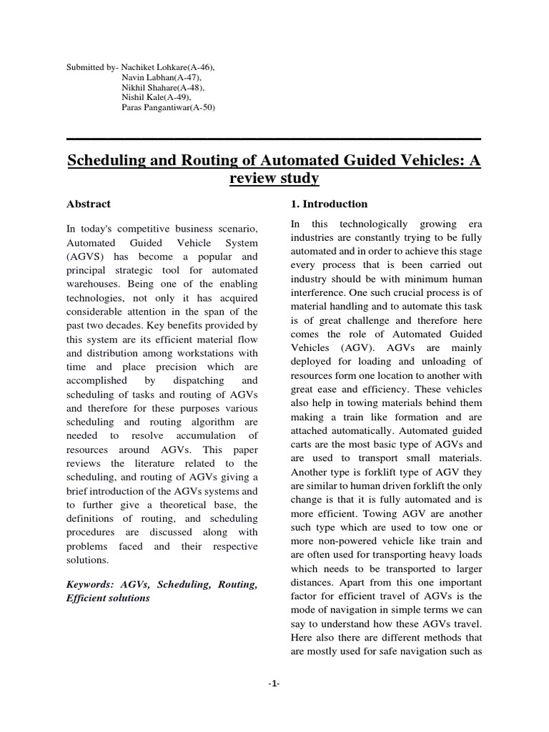 AIP Paper - Scheduling and Routing of Automated Guided Vehicles | PDF ...