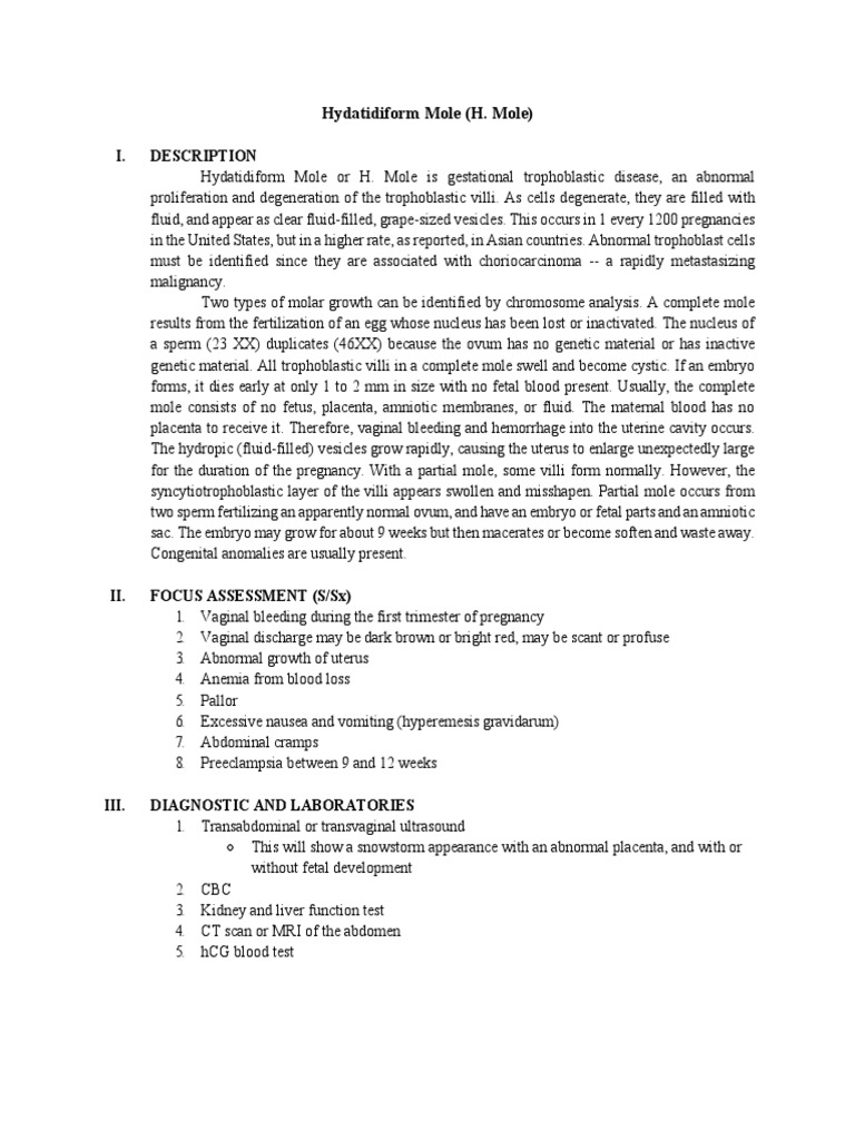 Hydatidiform Mole (H. Mole) : I. Description | PDF | Medical ...