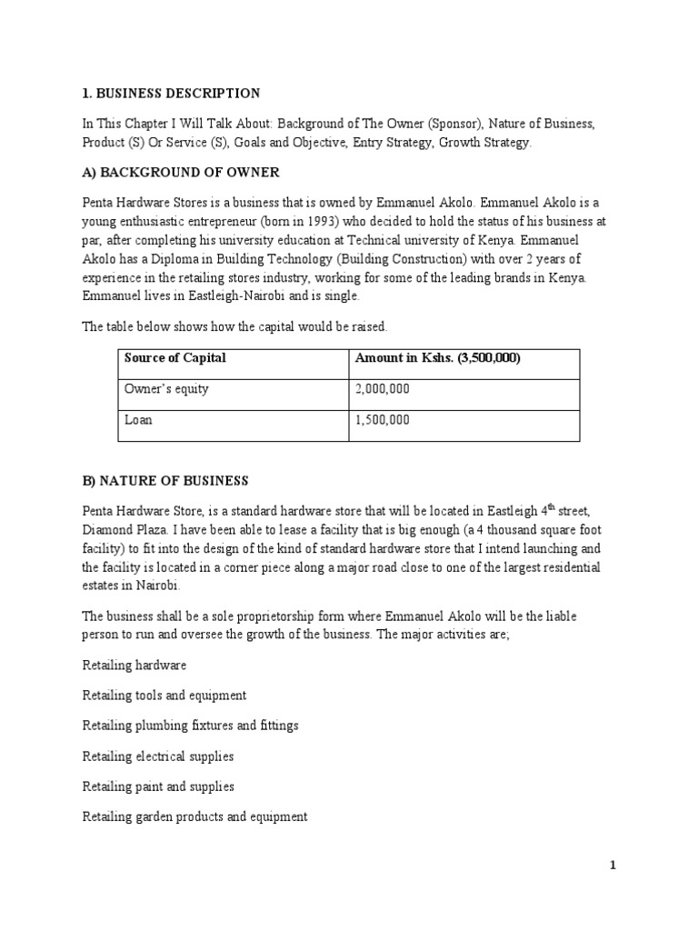 Business Plan Chapter One | PDF | Banks | Retail
