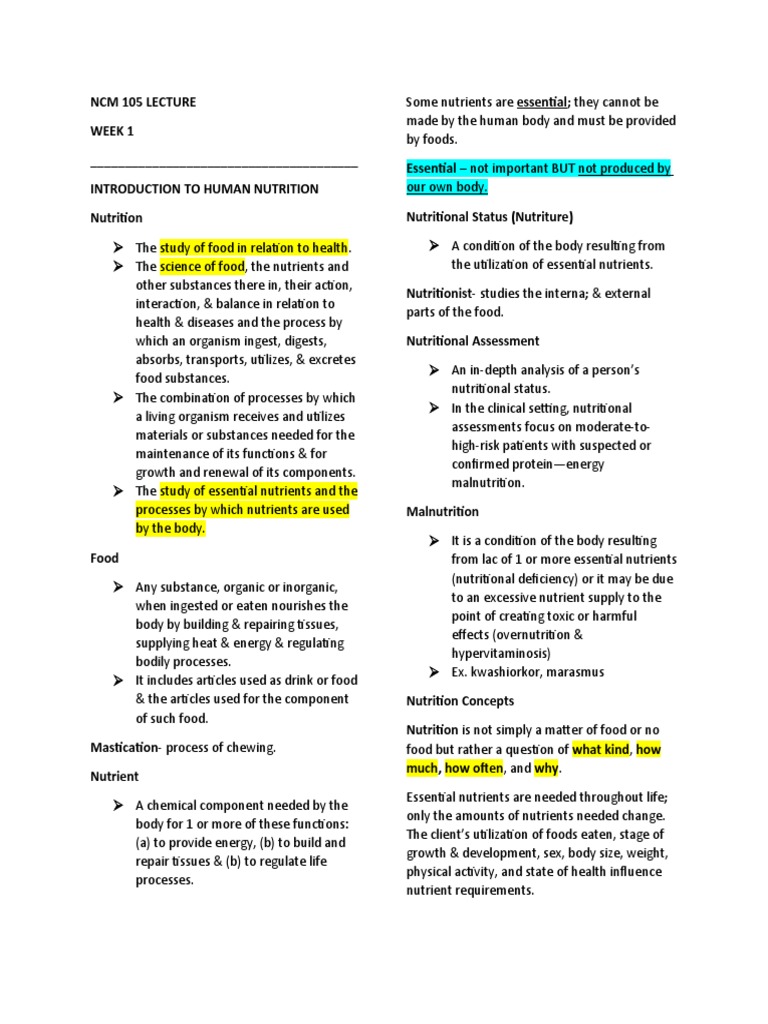 NCM 105 Lec&lab | PDF | Nutrients | Digestion