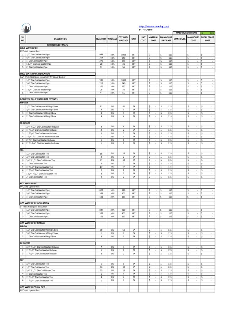 Plumbing Estimate Sample | PDF | Plumbing | Pipe (Fluid Conveyance)