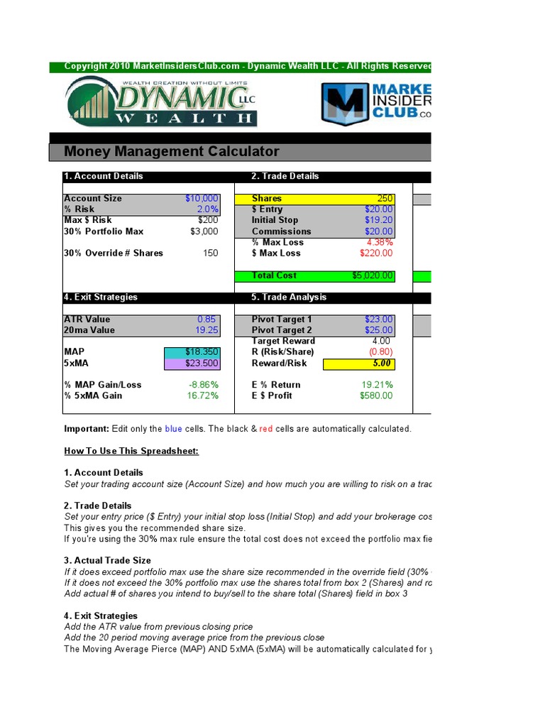 Money Management Calculator 2.0 | PDF | Risk | Profit (Economics)