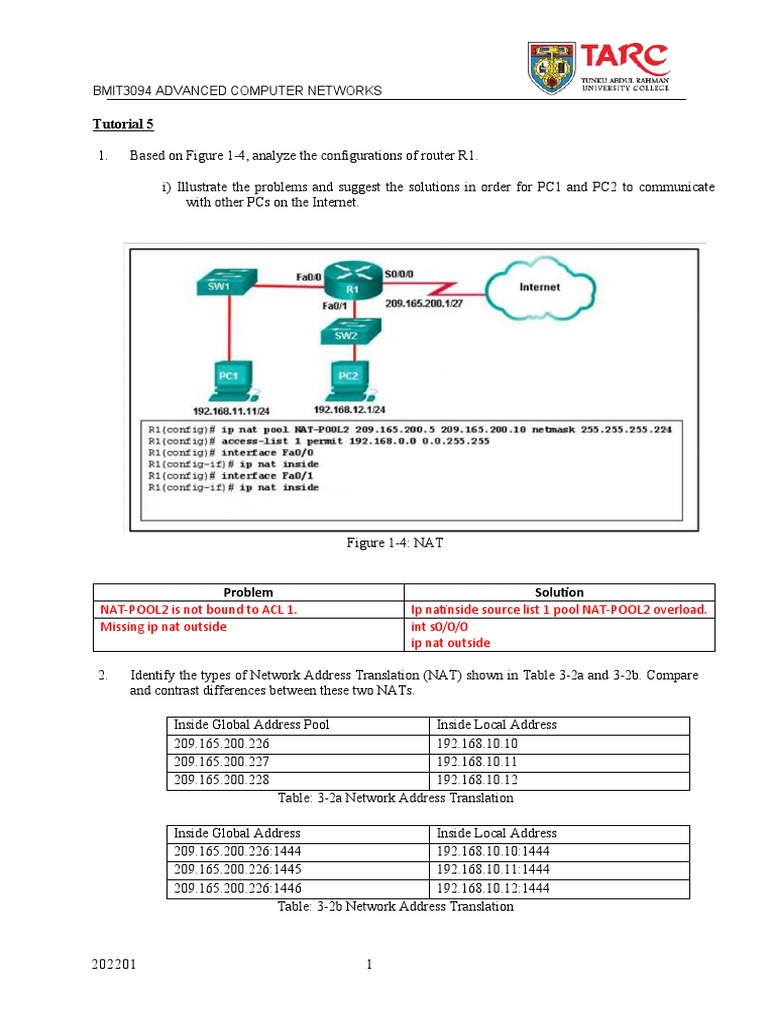 Tutorial 5: Bmit3094 Advanced Computer Networks | PDF | Ip Address | Computer Network