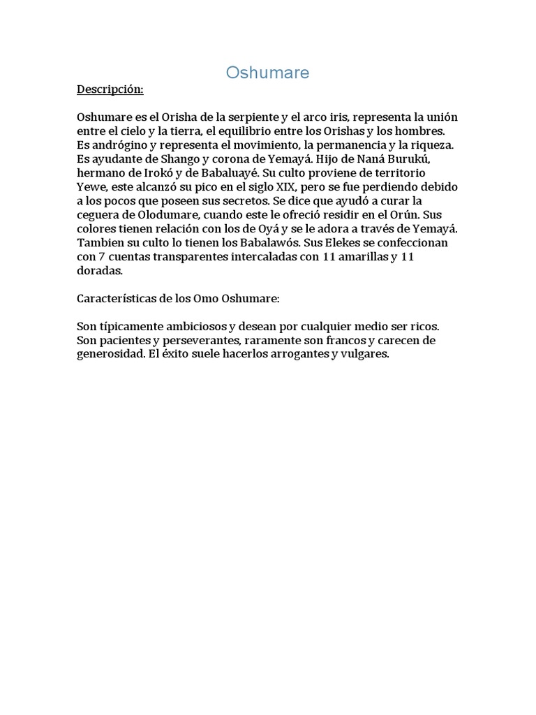 Oshumare: Orisha del Arco Iris y Riqueza | PDF | Historia | Clásicos