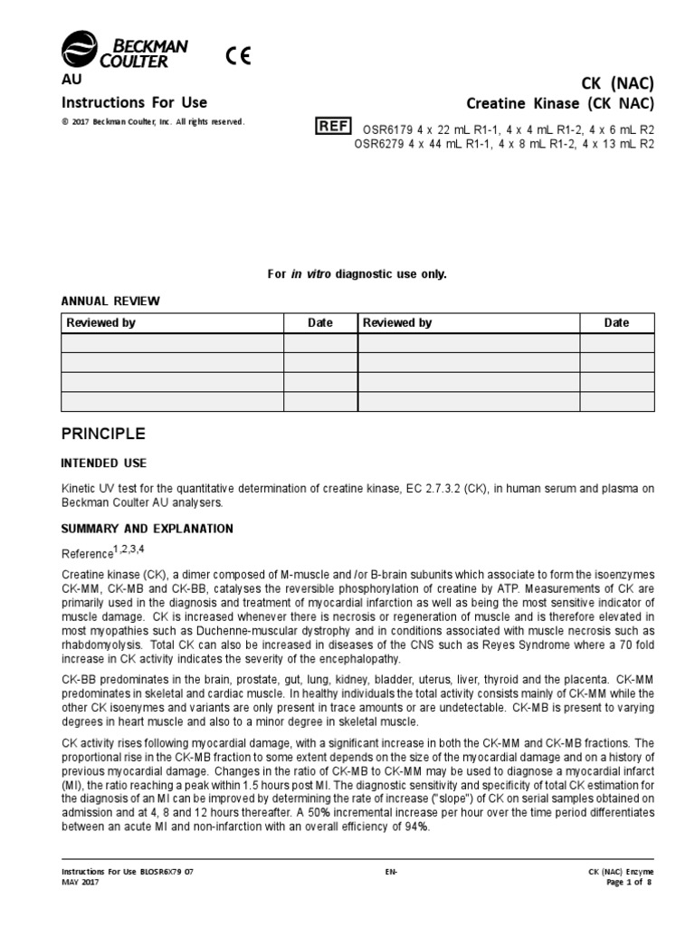 AU Instructions For Use Creatine Kinase (CK NAC) | PDF | Biochemistry | Chemistry