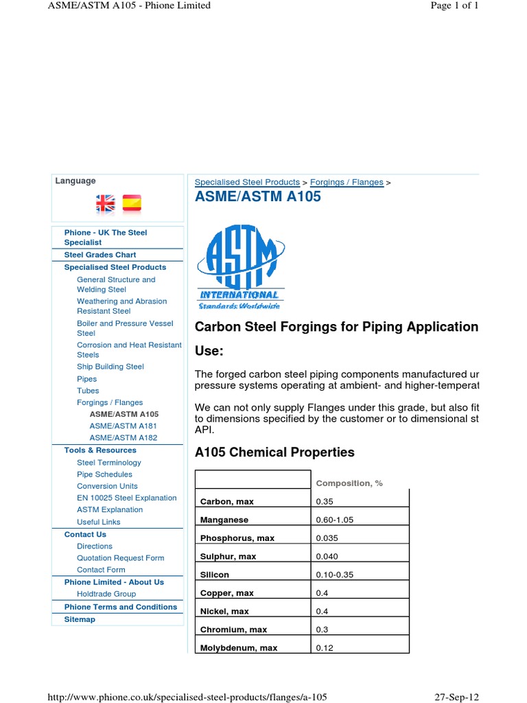 Asme/Astm A105: Carbon Steel Forgings For Piping Applications To ASTM ...