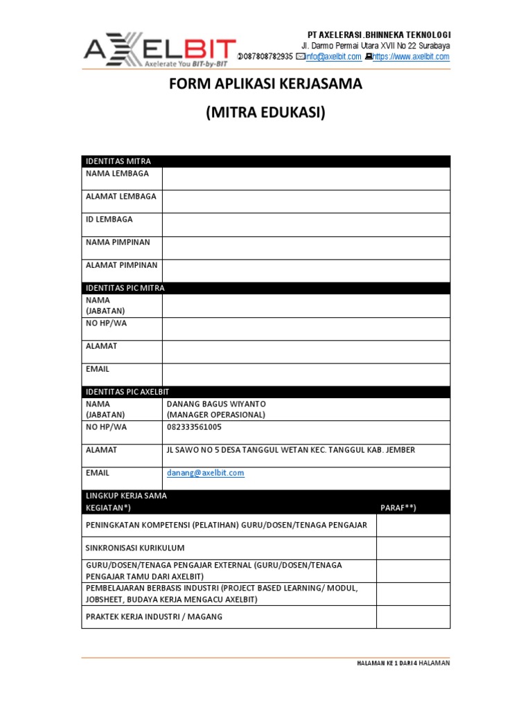 Form Aplikasi Kerjasama | PDF | Karier & Perkembangan | Seni