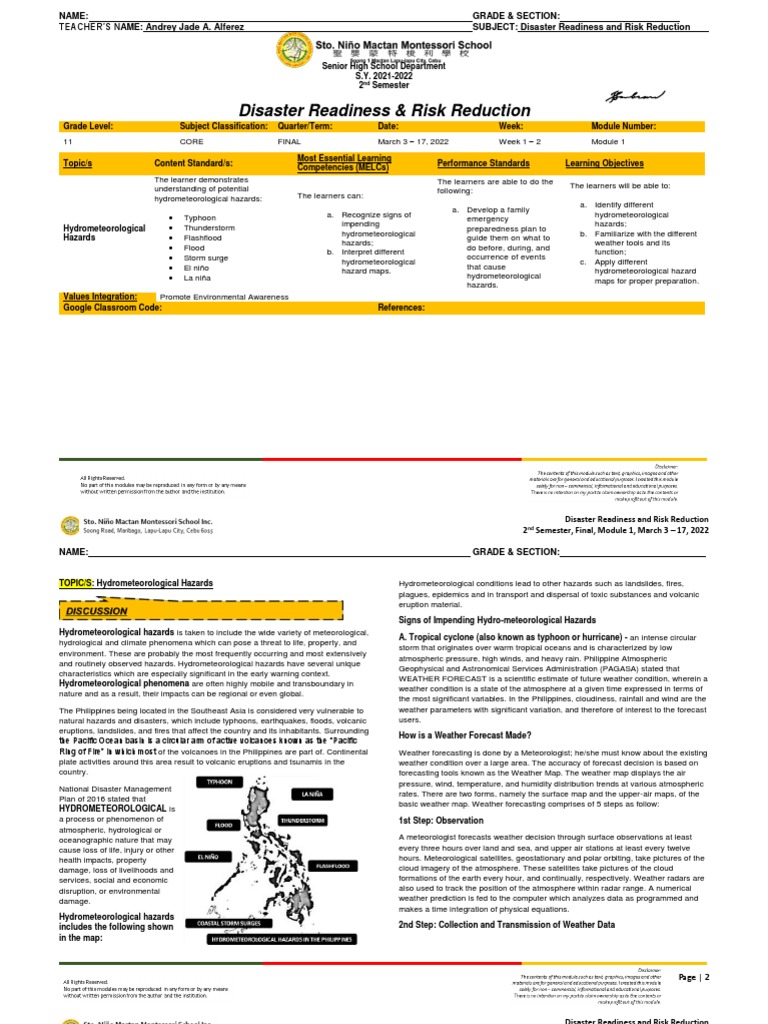 Disaster Readiness & Risk Reduction | PDF | Weather | Weather Forecasting