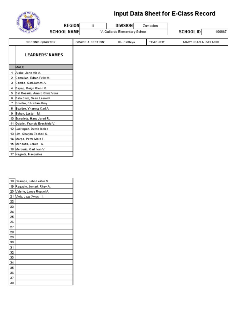 E-Class Record for Grade 3 Cattleya | PDF